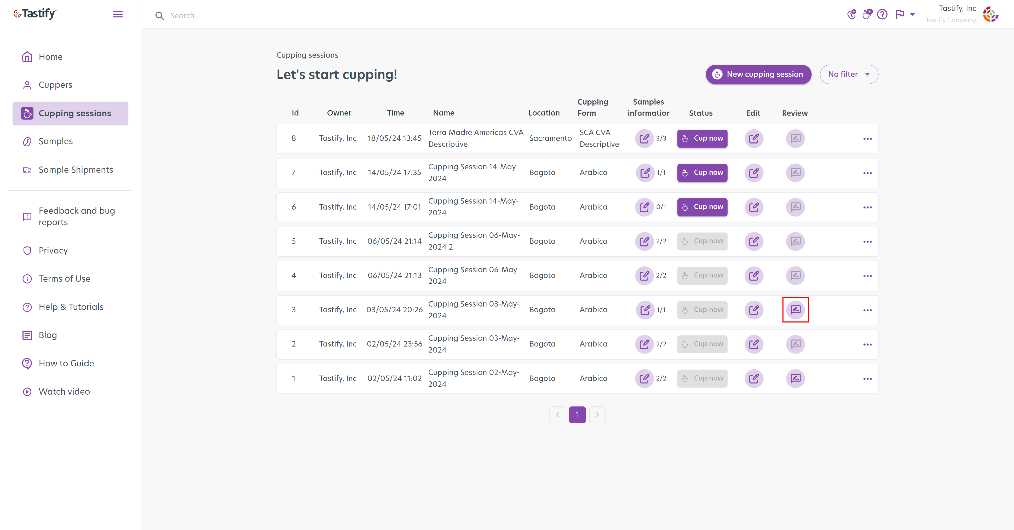 Edit Cupping Session Review – Tastify