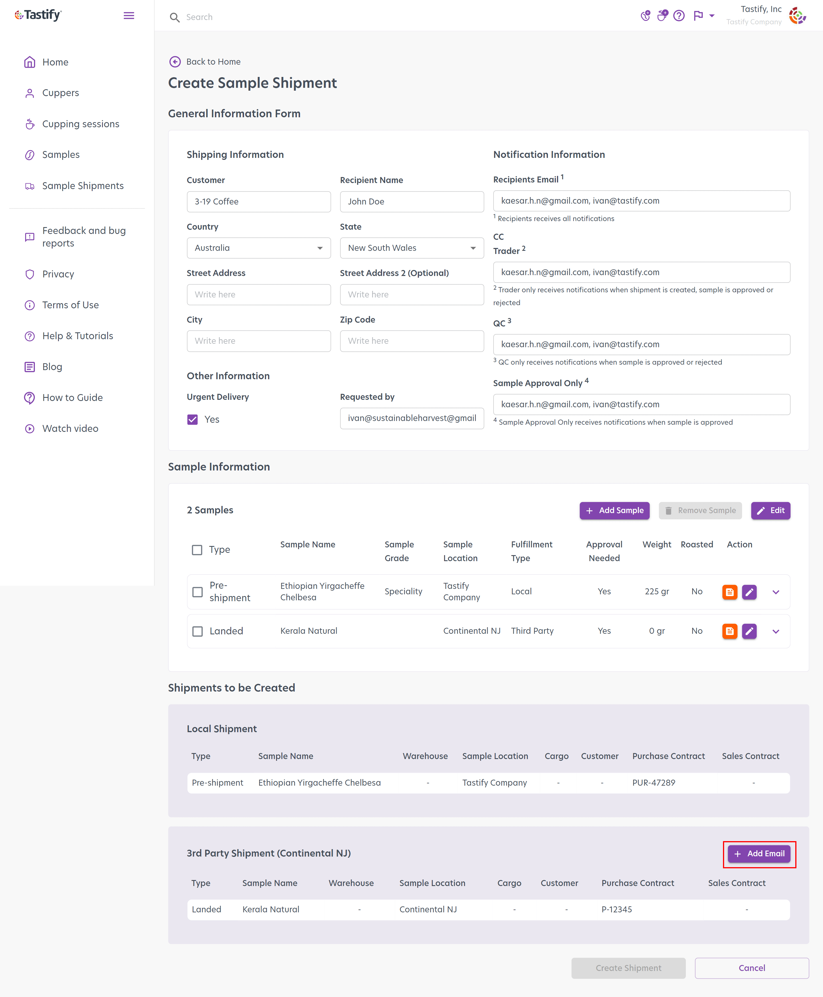 Adding email of 3rd party – Tastify