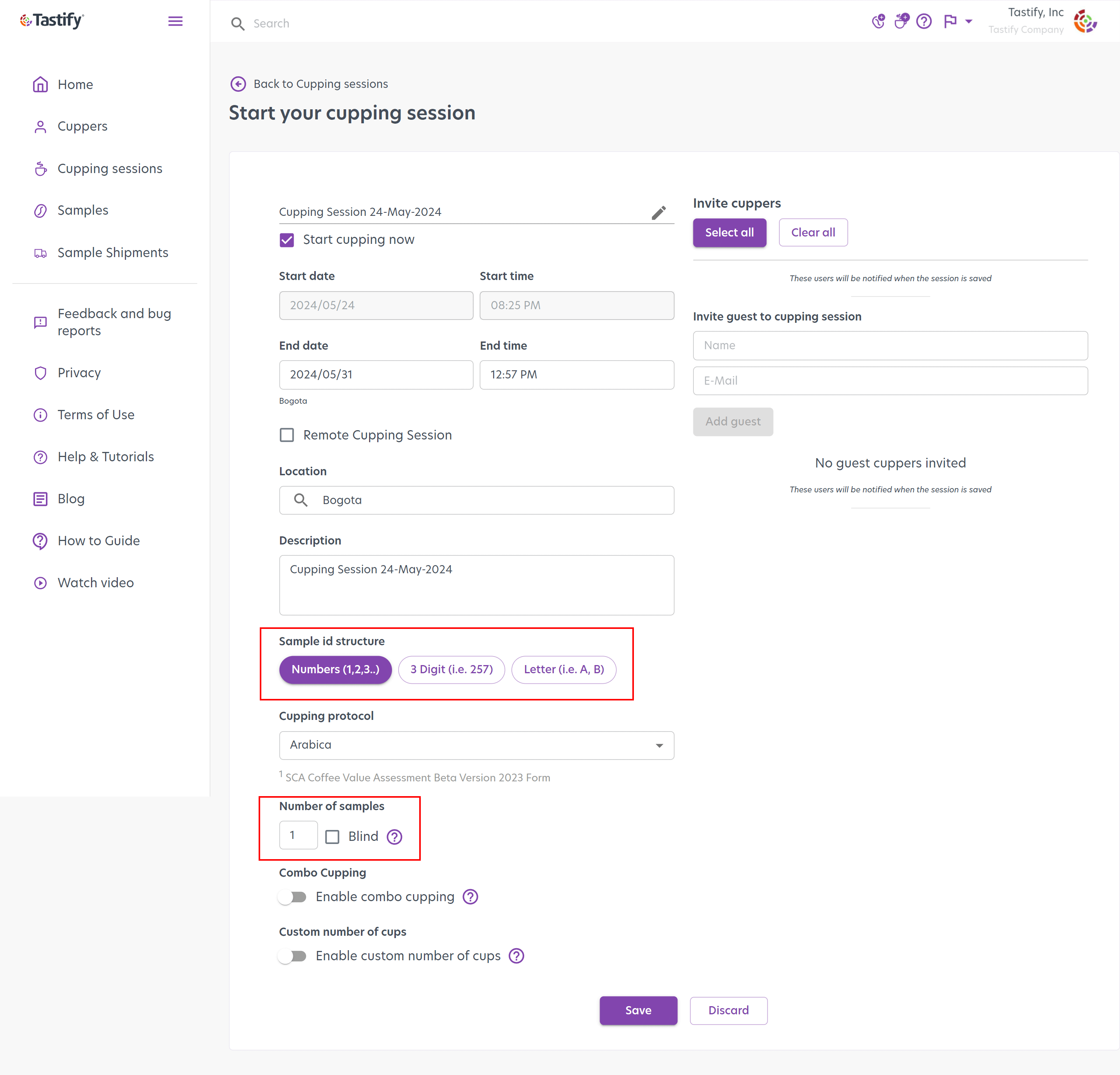 Modifying Sample ID Structure & Number of Samples – Tastify