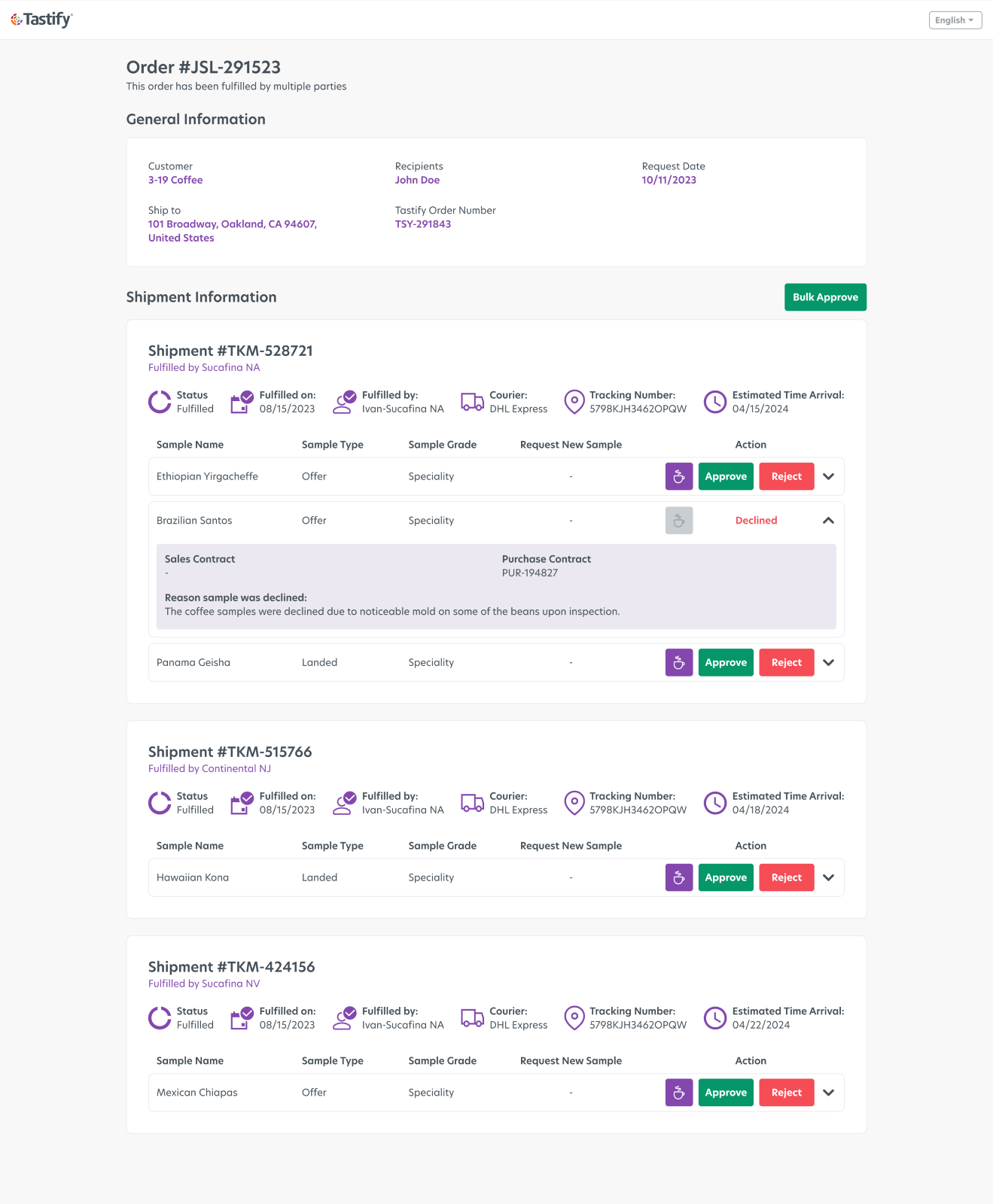 Viewing Shipment Status and Tracking Number (Using QR Code Scan) – Tastify