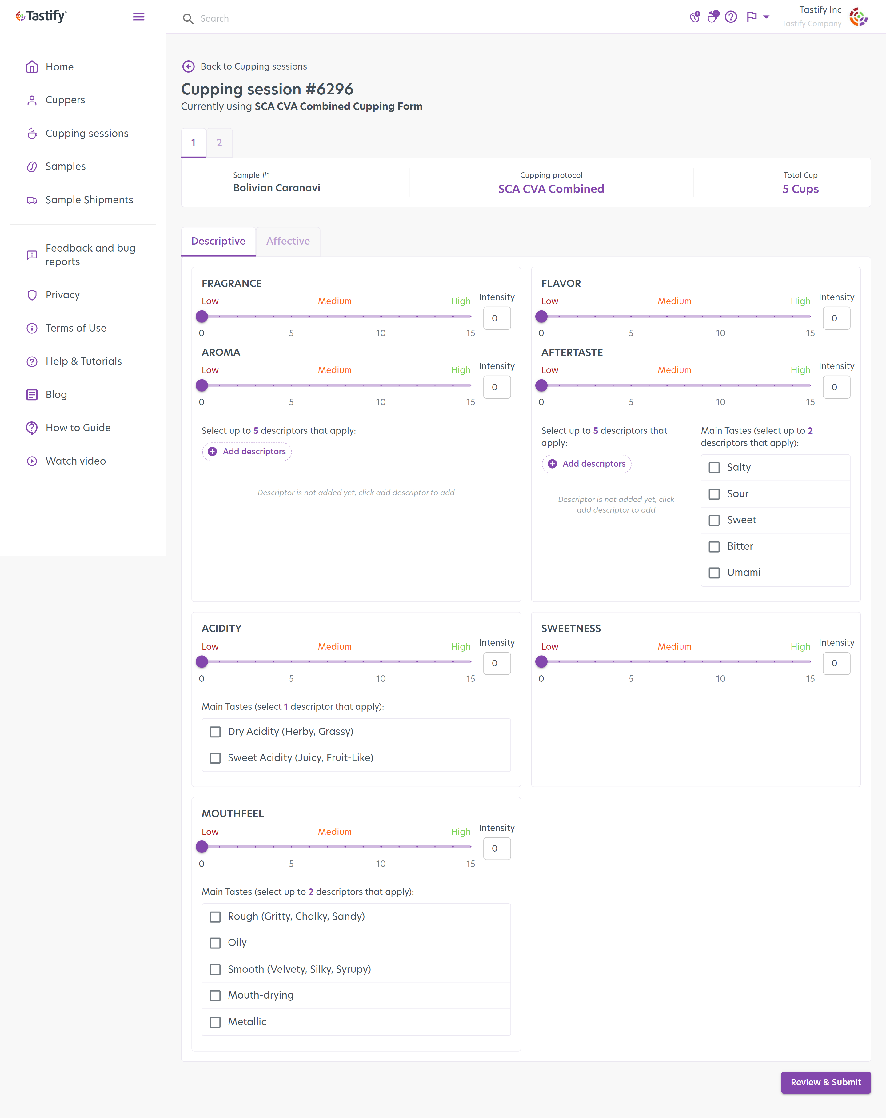 Cupping Form: SCA CVA Combined – Tastify